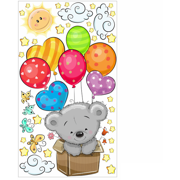 Nikima Wandtattoo 076 Wandtattoo Teddy in Kiste Luftballon Kinderzimmer ...