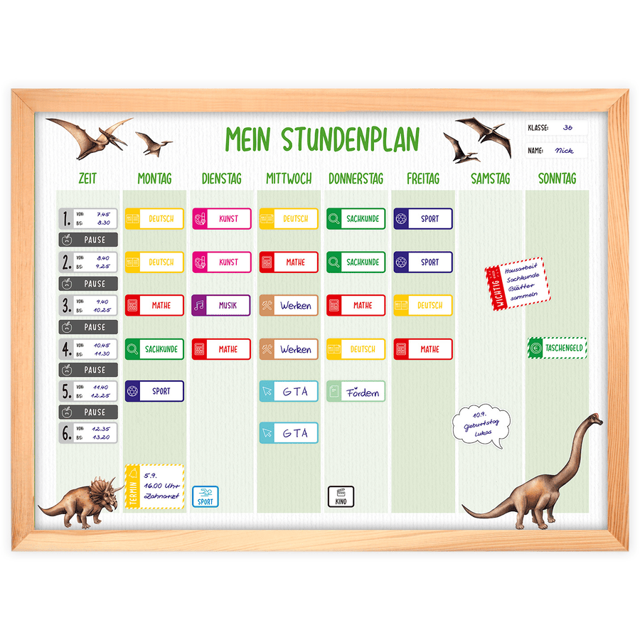 Nikima Stundenpläne magnetischer Stundenplan Dinosaurier grün mit 90 ...